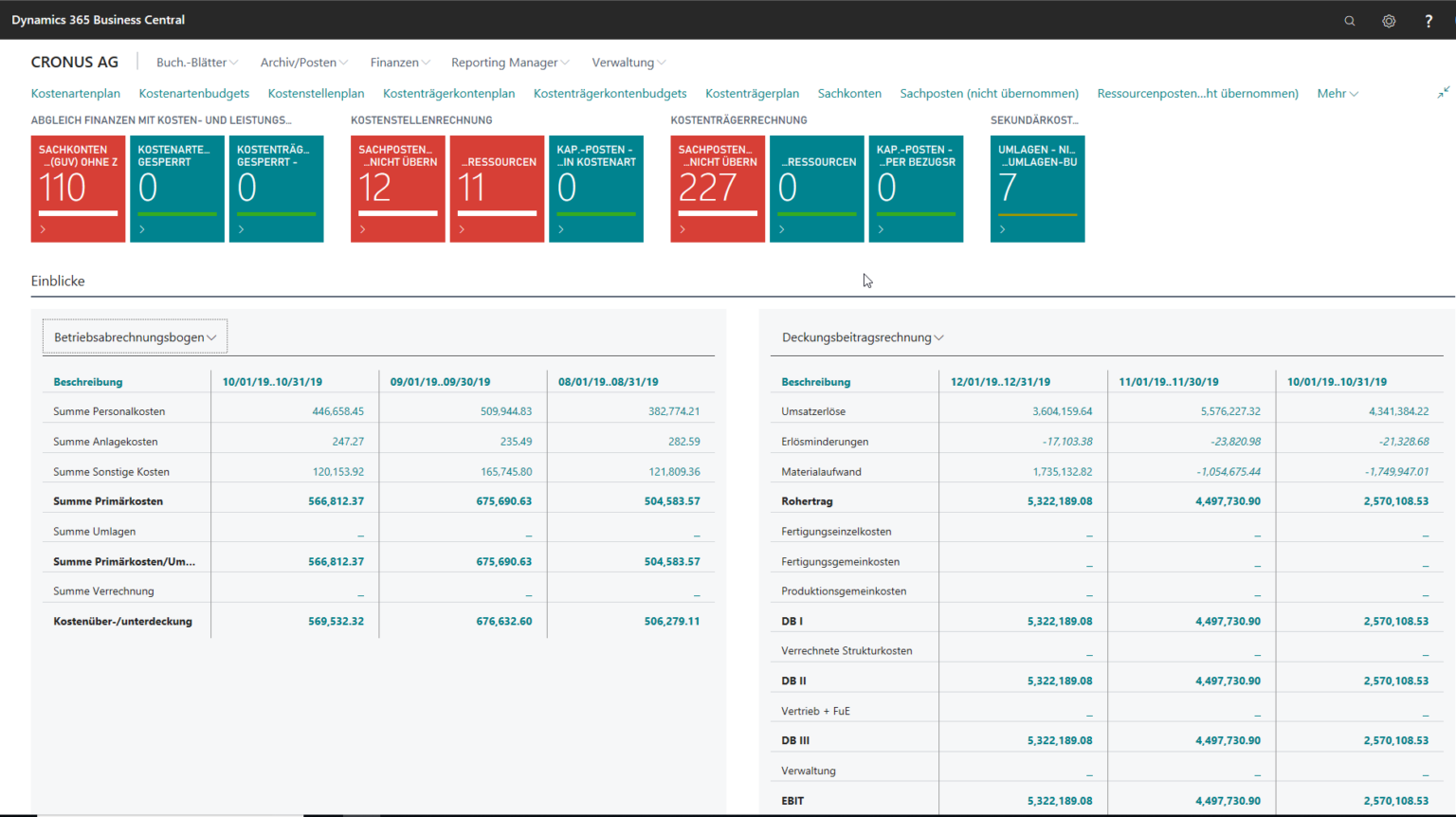 Kostenrechnung für Microsoft Dynamics 365 Business Central