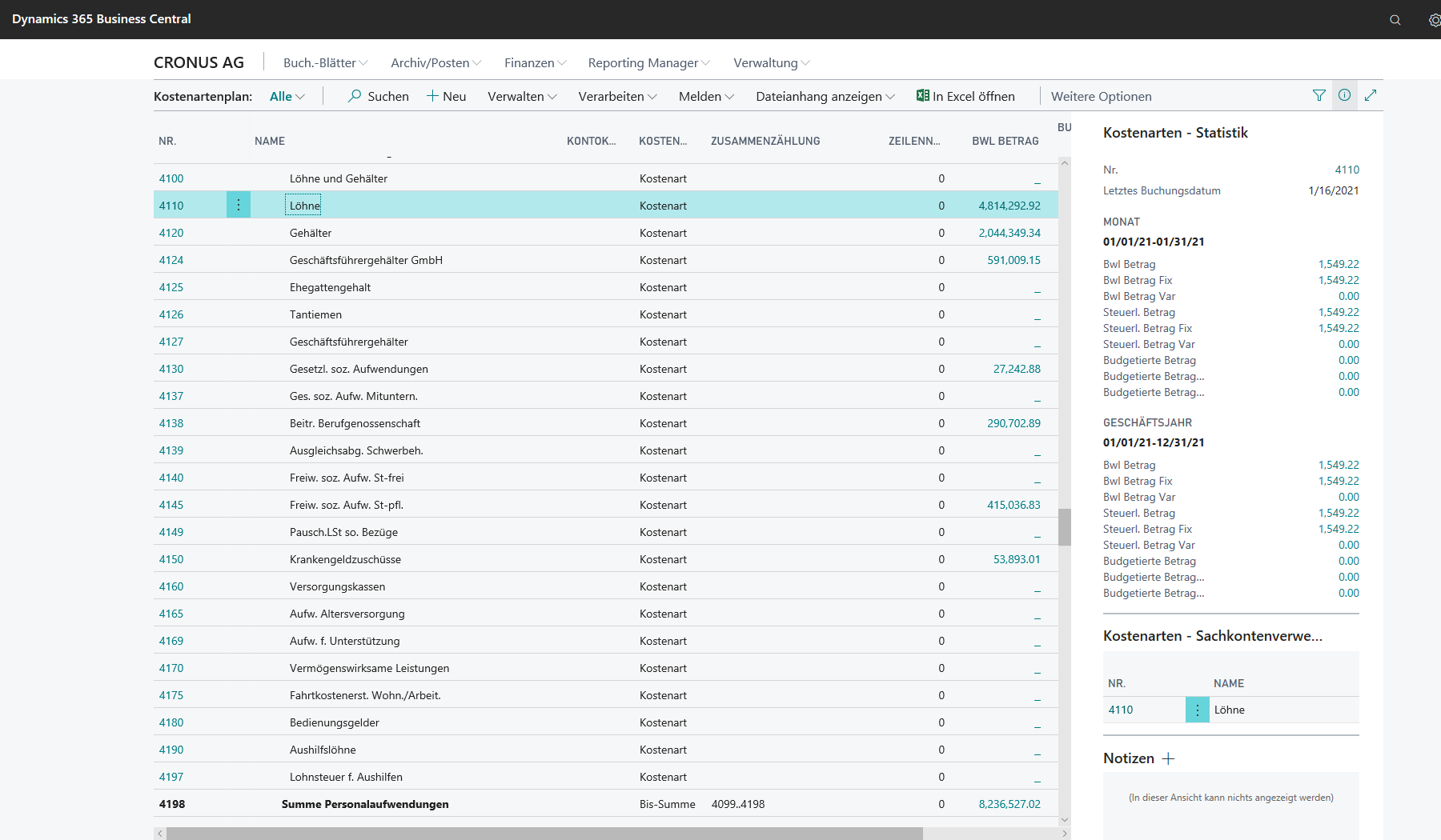 Kostenrechnung für Microsoft Dynamics 365 Business Central